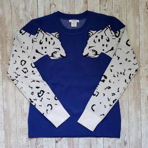 Esley | Sweaters | Snow Leopard Sleeve Sweater Cobalt Blue | Poshmark